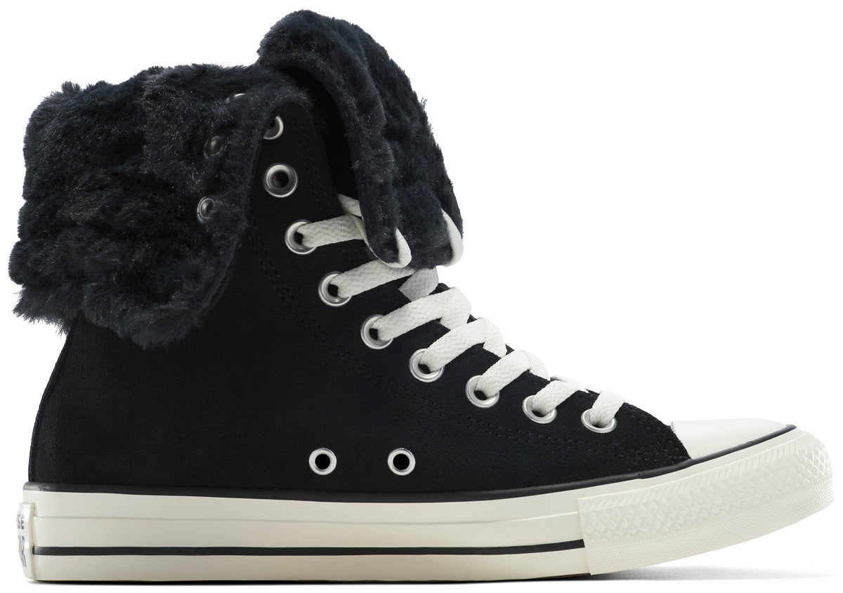Converse Womens Chuck Taylor All Star Fold Over XHi Faux Fur Black/Bla ...